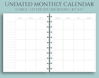 Undated Monthly Calendar Planner Inserts Monday to Sunday | Etsy