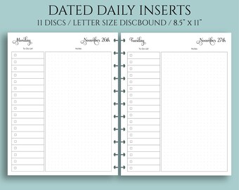 Dated Daily Planner Inserts To Do List Dot Grid Notes | Etsy