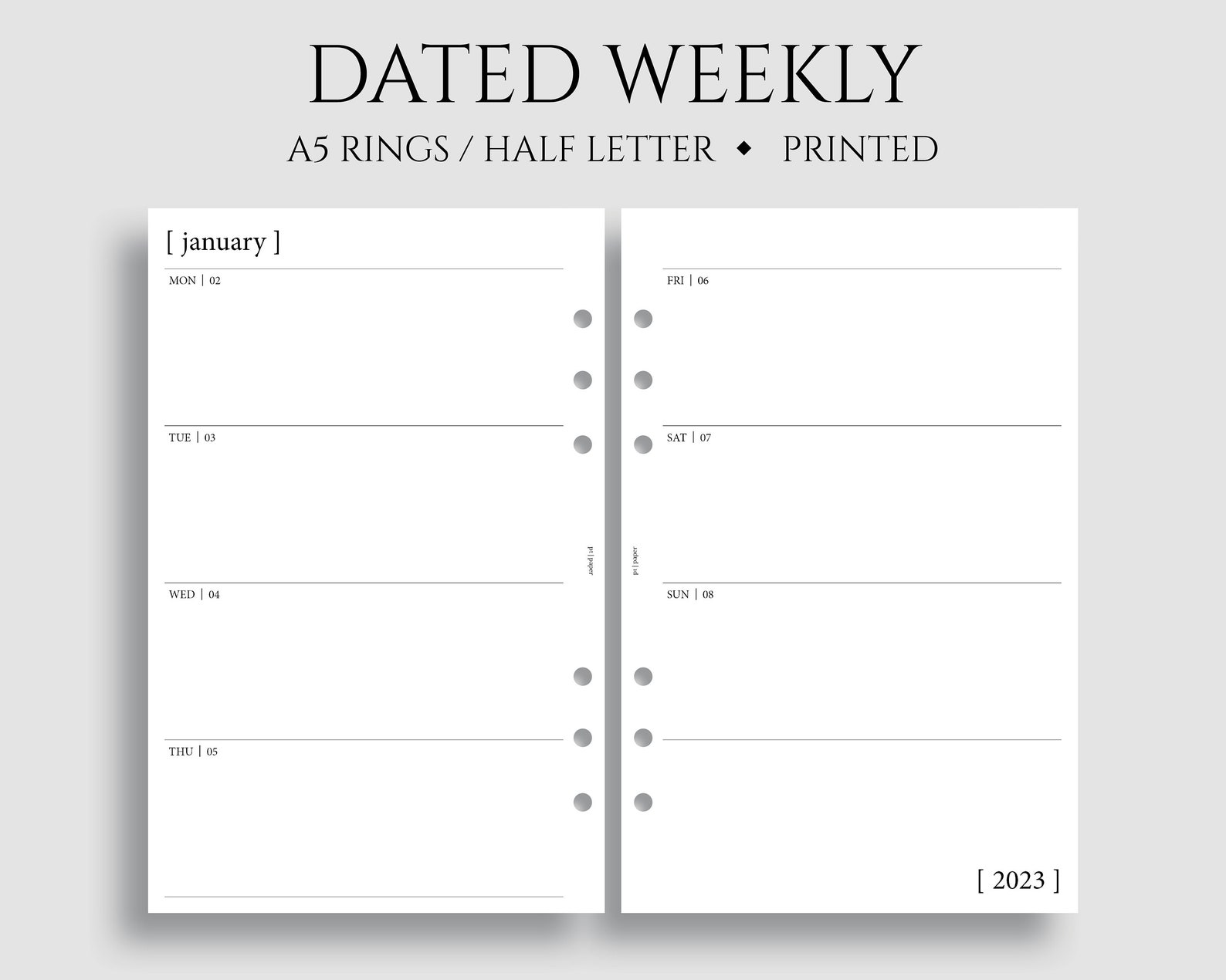 Dated Weekly Planner Inserts Horizontal Layout Two-page - Etsy