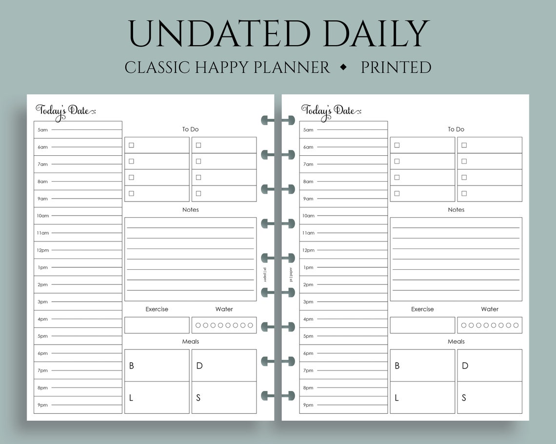 Undated Daily Planner Inserts, Schedule, Health, Meal, Water, Exercise ...