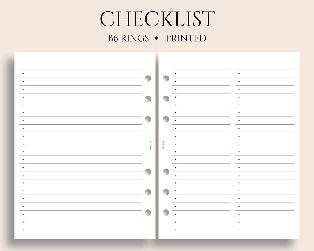 Checklist Planner Inserts, B6 Planner, 6-ring, to Do List, Task Tracker, Minimal Style ...