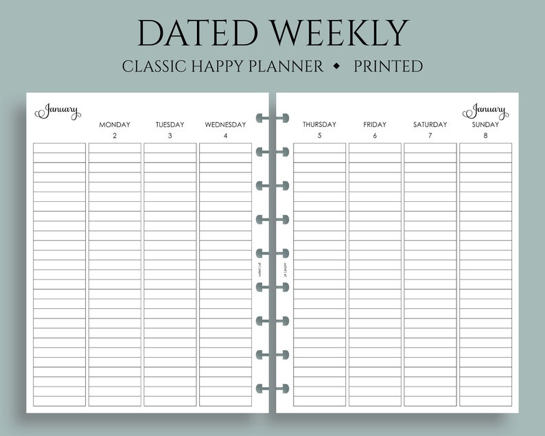 Dated Weekly Planner Inserts Two Page Vertical Layout With - Etsy