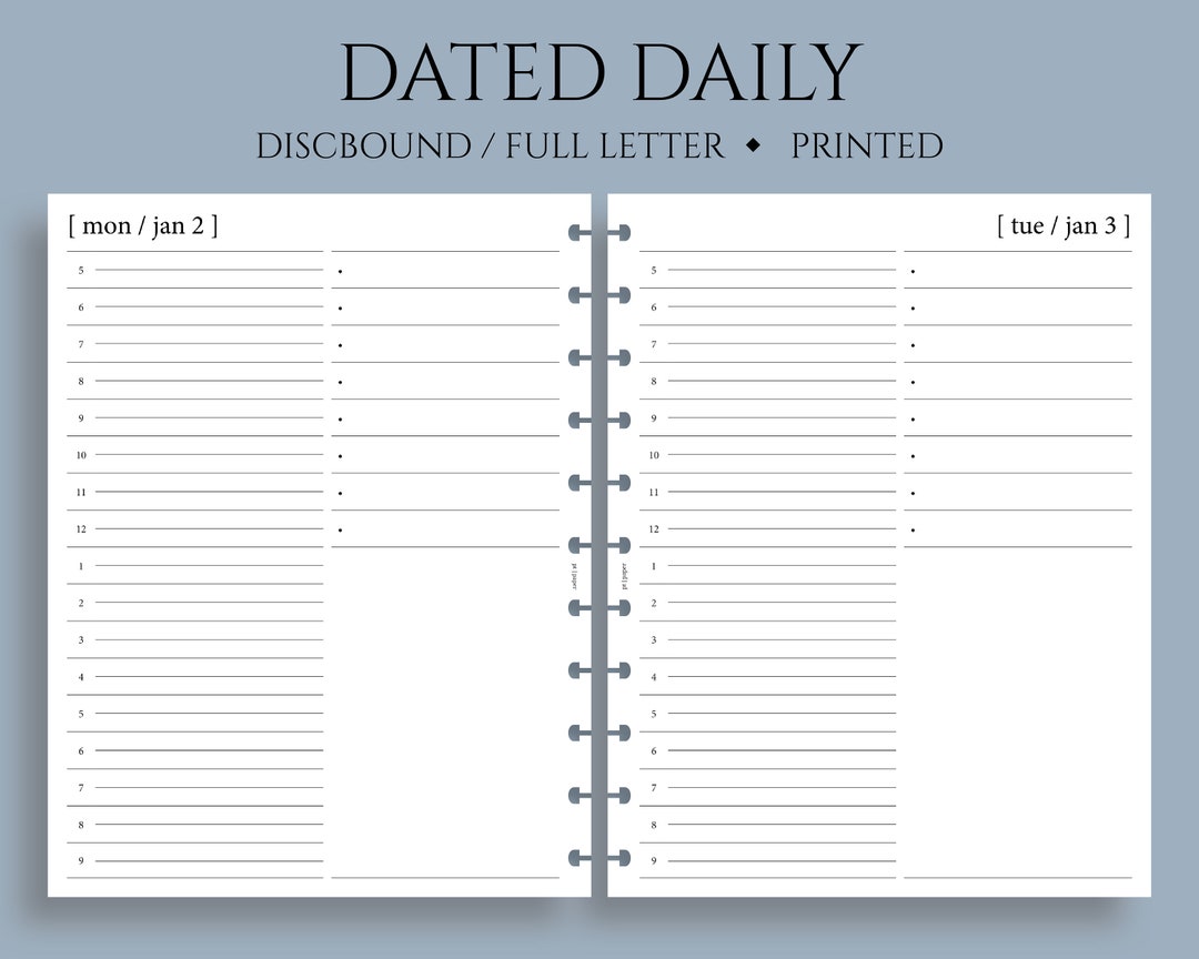 Dated Daily Planner Inserts, Timed Hourly, To-do List, Notes, Minimal ...