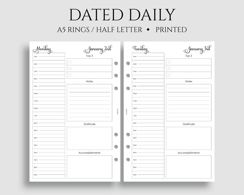 Dated Daily Planner Inserts Schedule To-do List Notes - Etsy