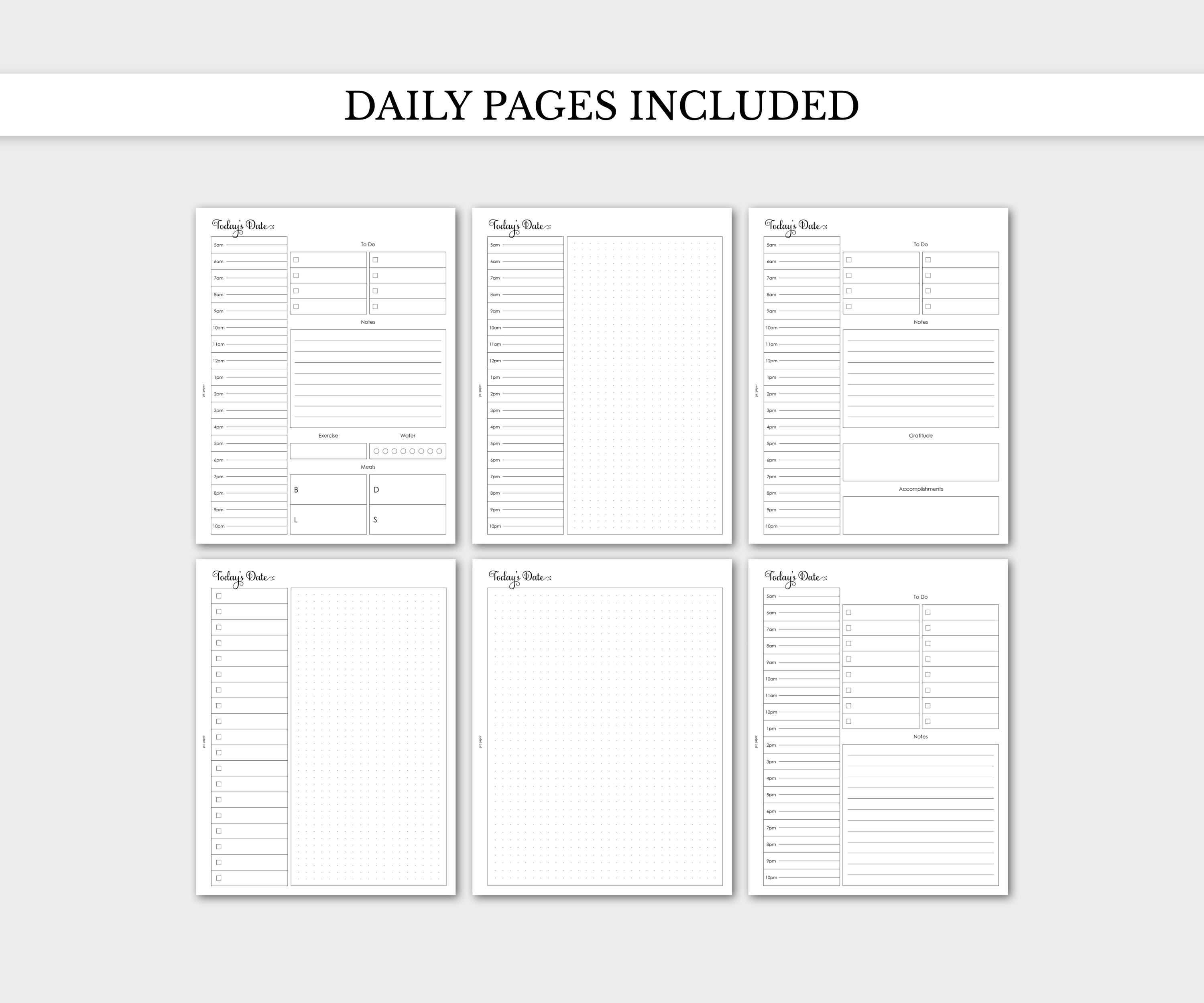 Undated Printable Bundle, Full Letter Size, Undated Daily, Weekly ...
