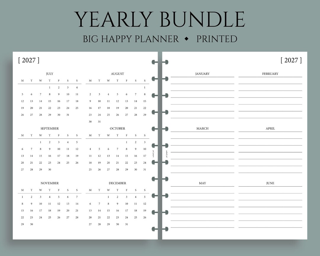 Yearly Calendar Bundle, Big Happy Planner, Minimal Year-at-a-glance ...