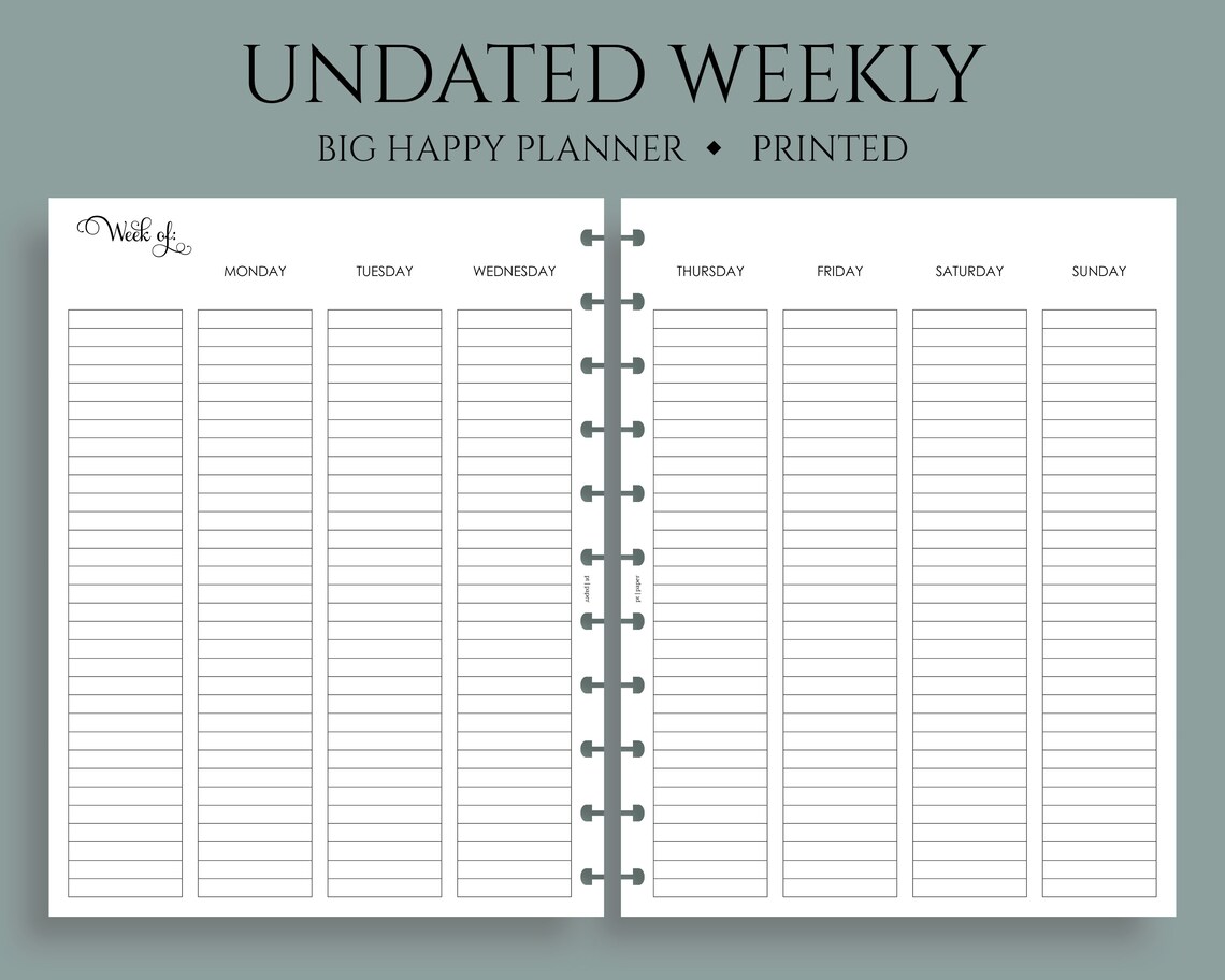 Undated Weekly Planner Inserts Two-page Vertical Layout With - Etsy