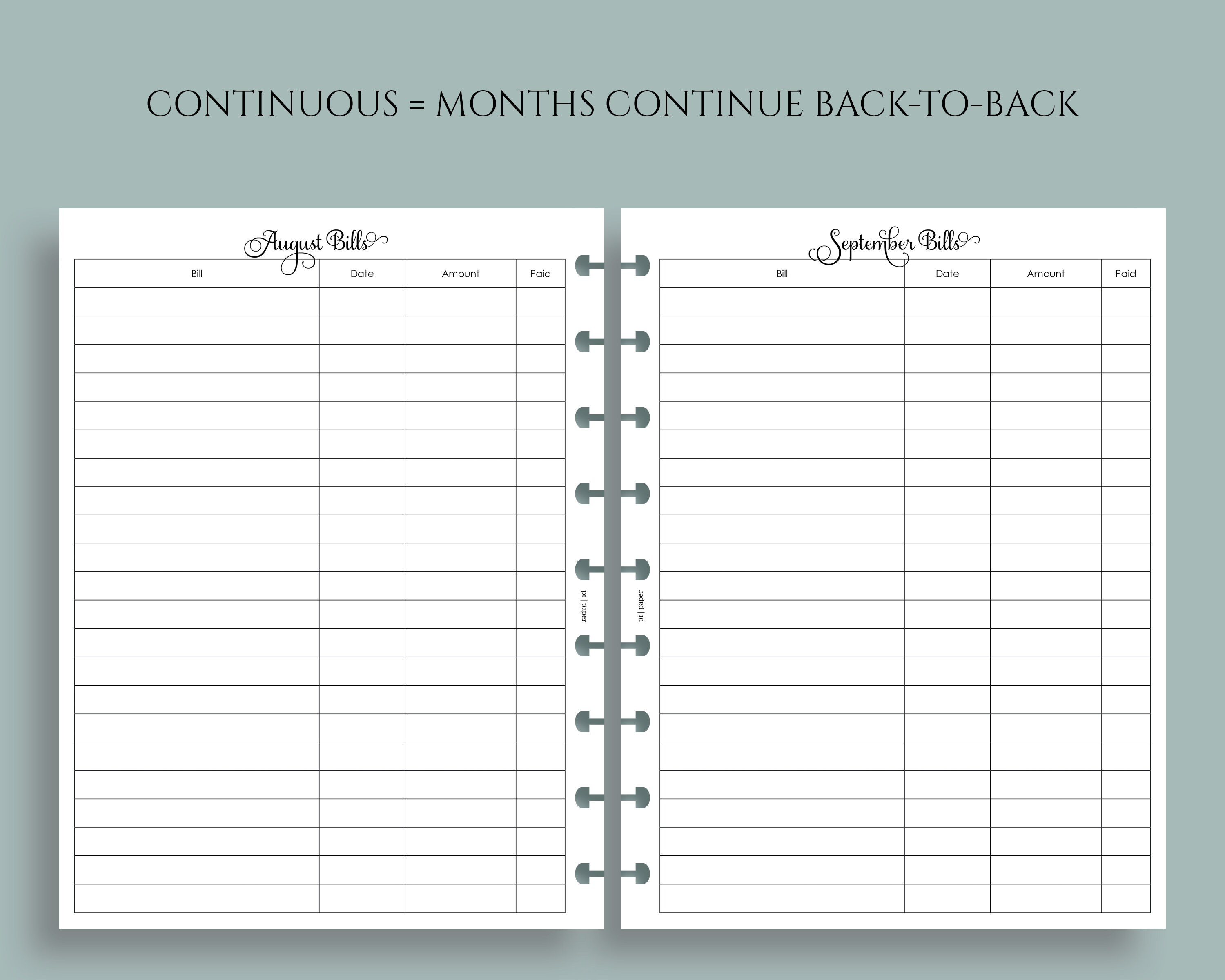 Monthly Bill Pay Tracker Planner Inserts Bills Due Reminder - Etsy