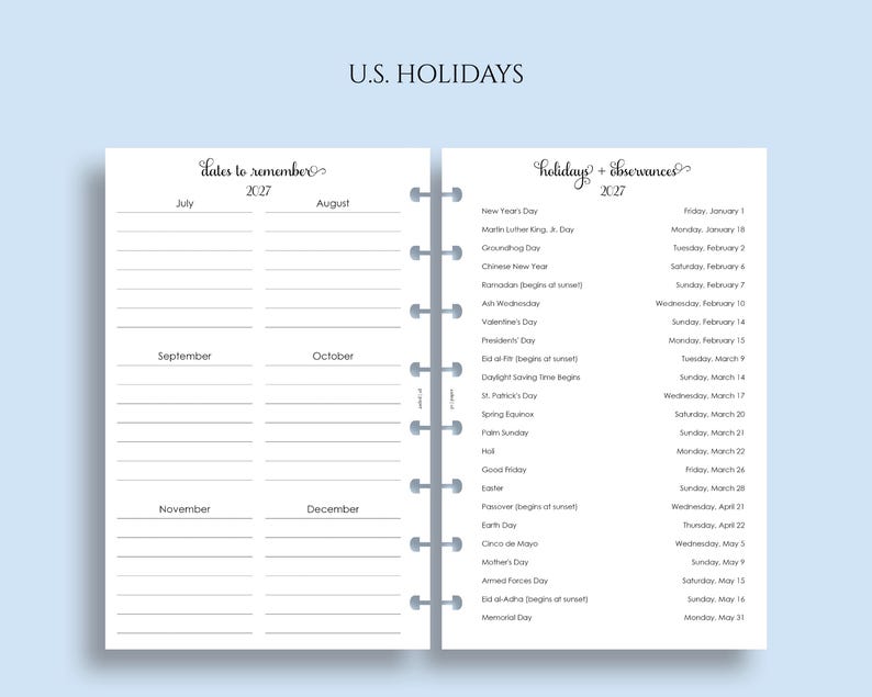 Yearly Calendar Bundle, Junior Half Letter Size Discbound, Year-at-a ...