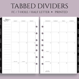 Tabbed Monthly Dividers, Printed Monthly Calendars With Mylar Tabs ...