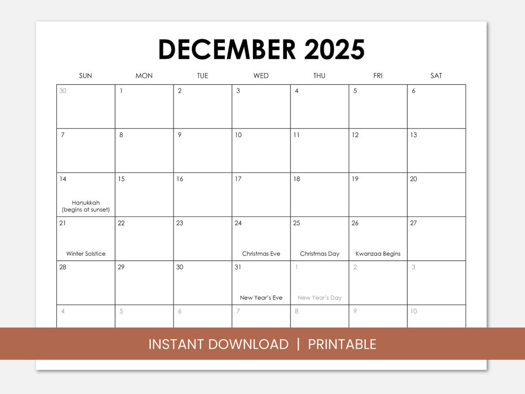 December 2025 Calendar With Holidays, Printable Dated December Monthly ...