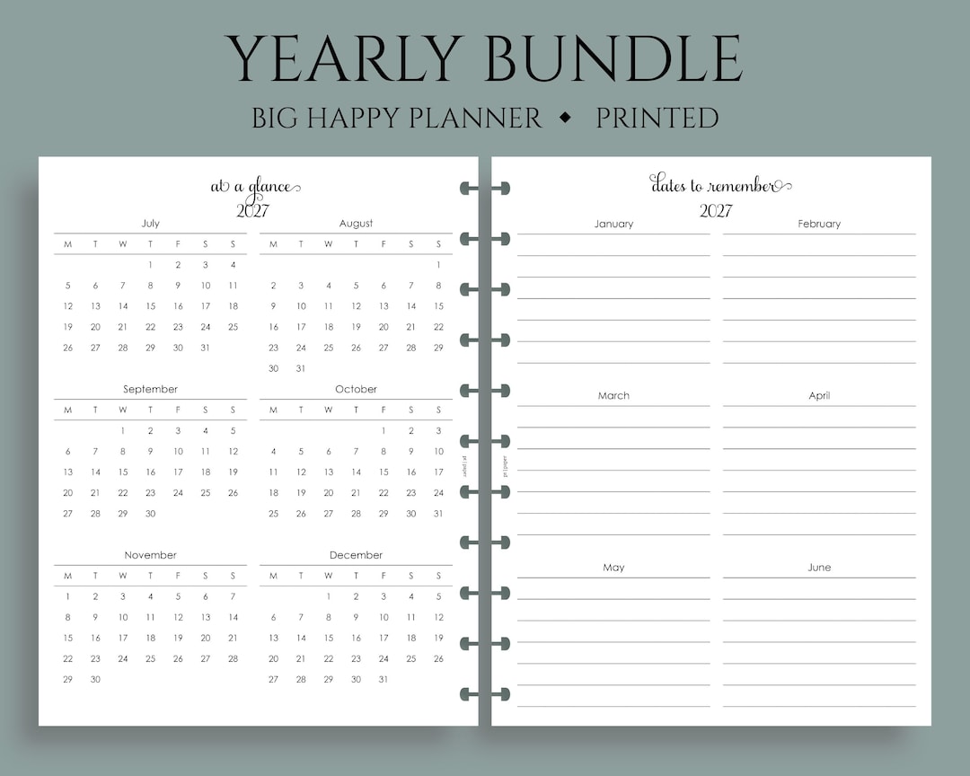 Yearly Calendar Bundle, Big Happy Planner, Year-at-a-glance, Dates to ...