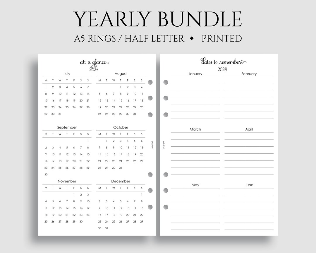 Yearly Calendar Bundle, Year-at-a-glance, Dates to Remember, U.S ...