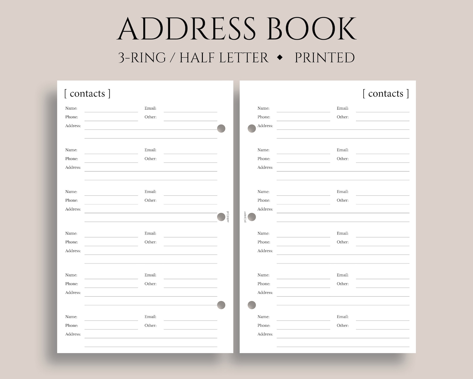Address Book Inserts, Contacts Pages, Phone Book and Addresses, Minimal ...