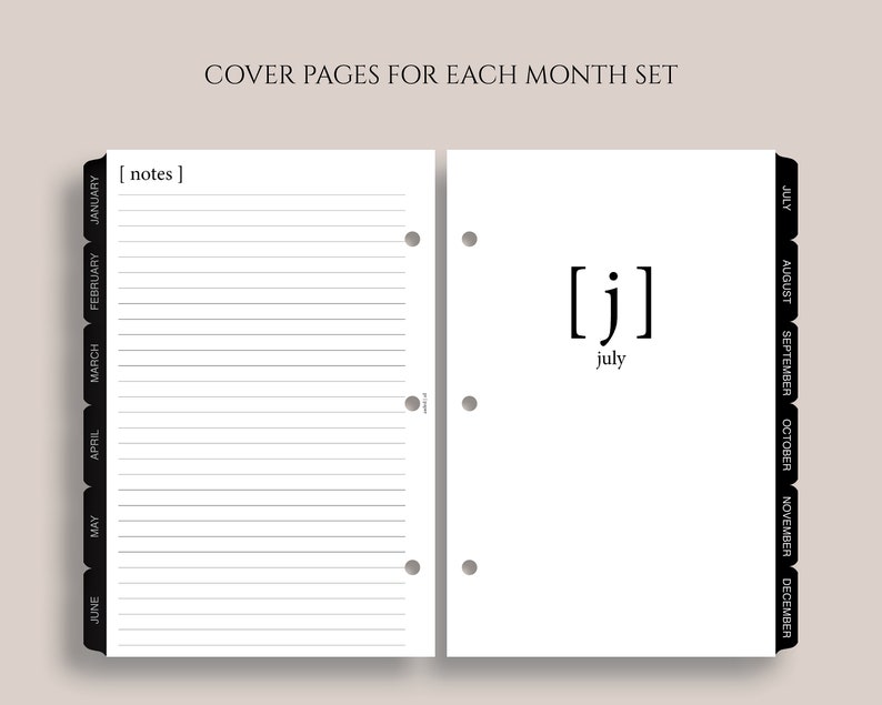 Tabbed Monthly Dividers Printed Monthly Calendars With Mylar | Etsy