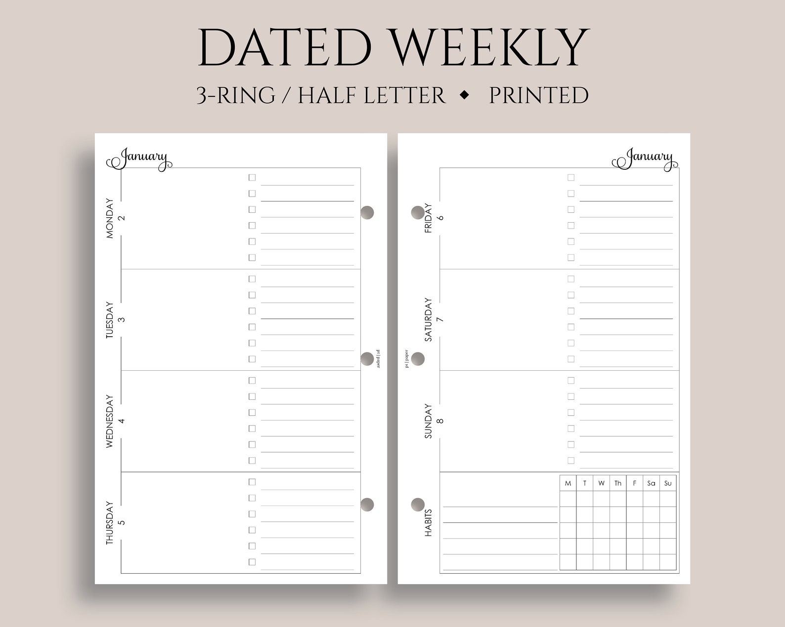 Dated Weekly Planner Inserts Horizontal Layout With Daily to - Etsy