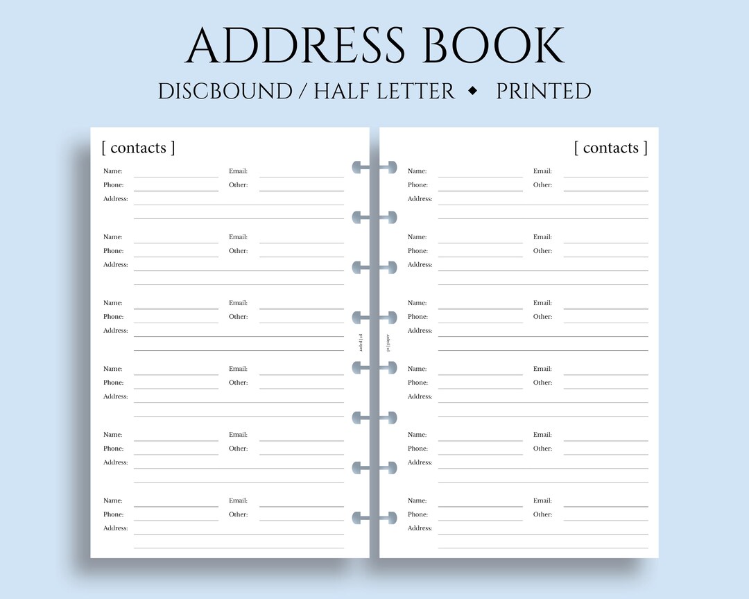Address Book Inserts, Contacts Pages, Phone Book and Addresses ~ Junior ...