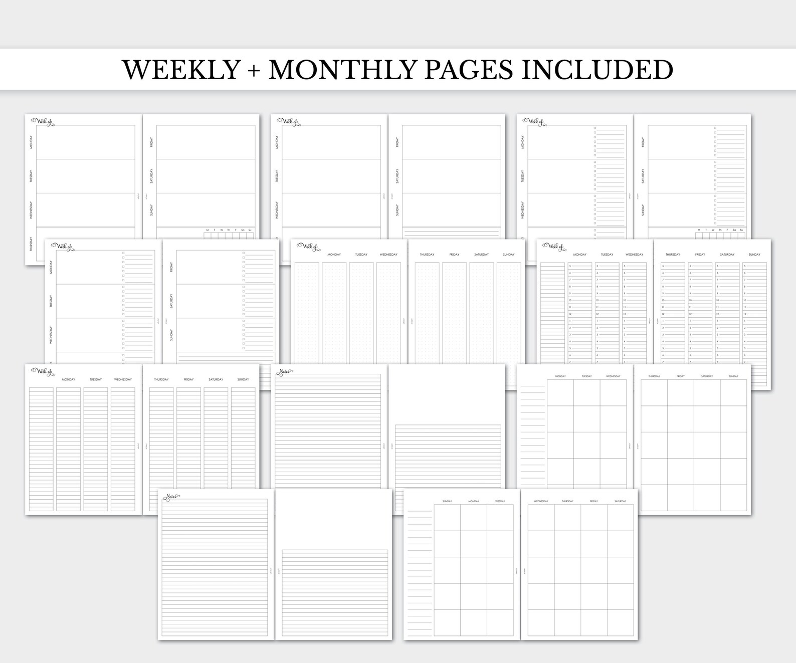 Undated Printable Bundle, Full Letter Size, Undated Daily, Weekly ...