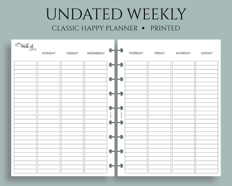 Undated Weekly Planner Inserts Two-page Vertical Layout With | Etsy