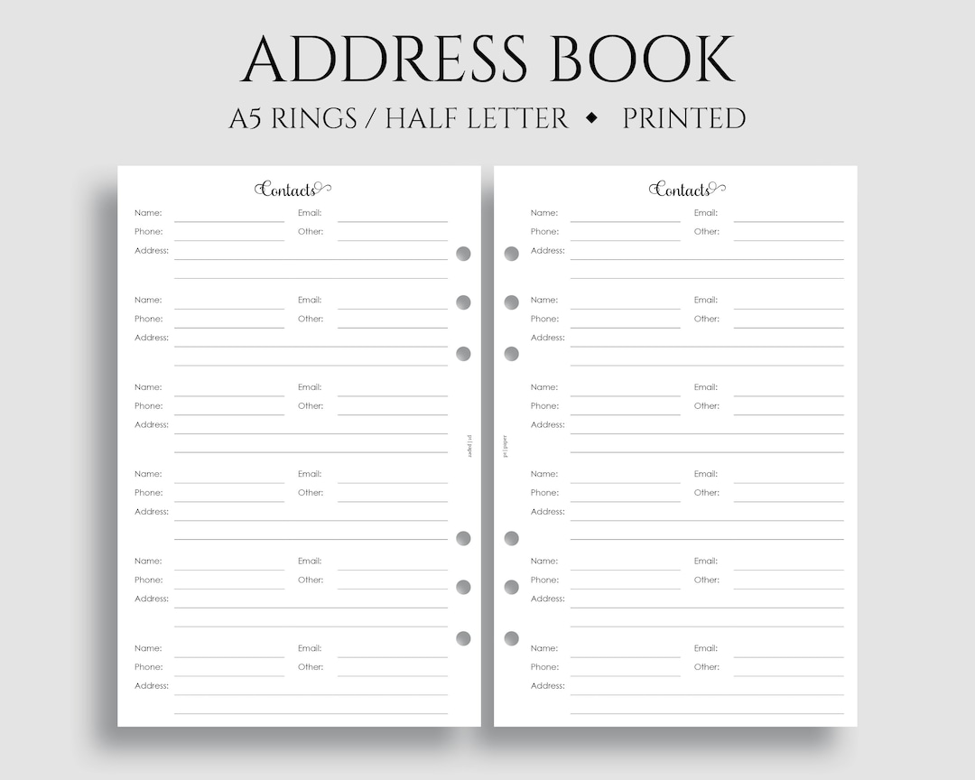 Address Book Planner Inserts, A5 6-ring Punch, Half Letter Size ...