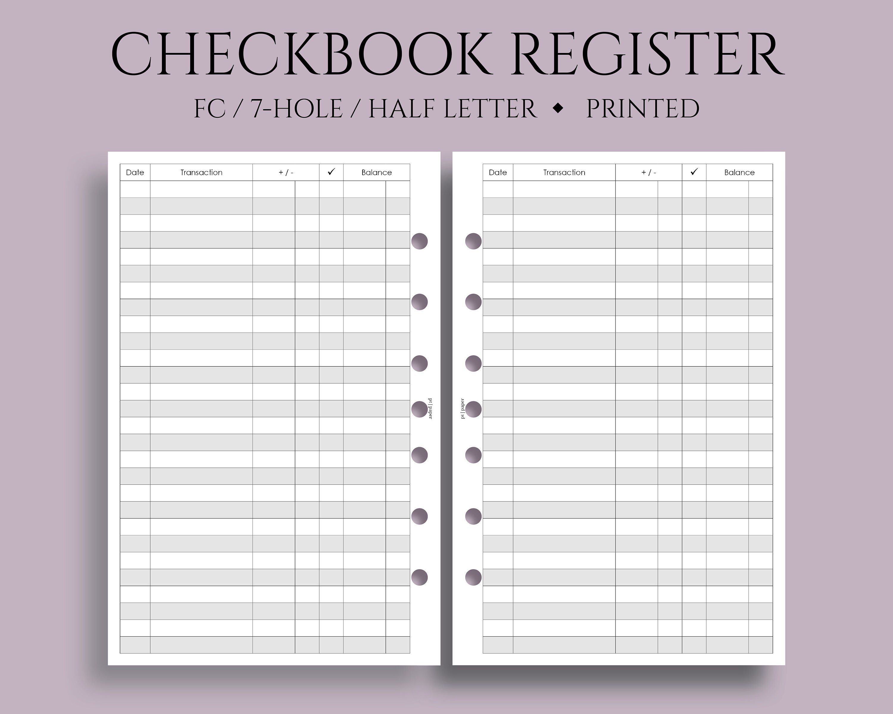 Checkbook Register Inserts, Check Transaction Register Pages, Budget ...