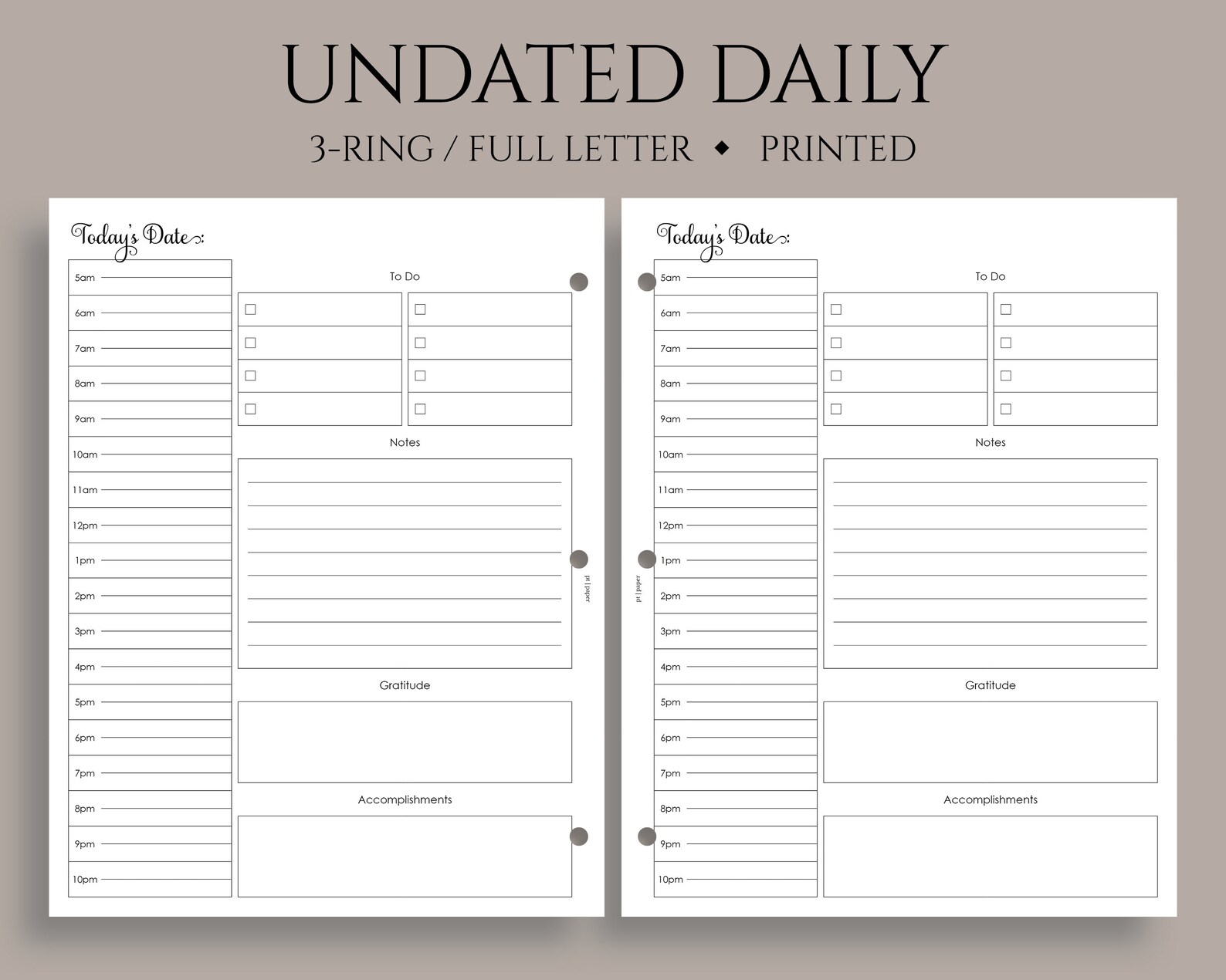 Undated Daily Planner Inserts, Schedule, Gratitude, to Do List, Time ...