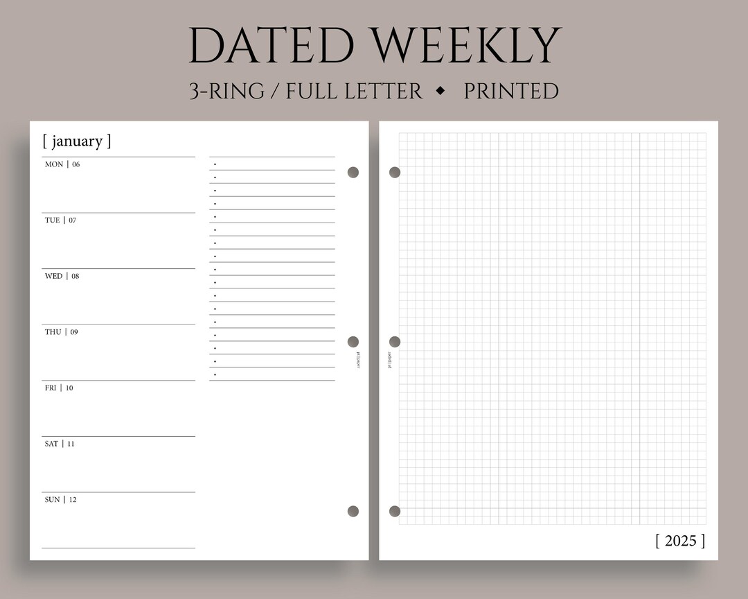 2025 Dated Weekly Planner Inserts, 3-ring Full Letter, Dashboard Graph Layout, Two-page Weekly ...