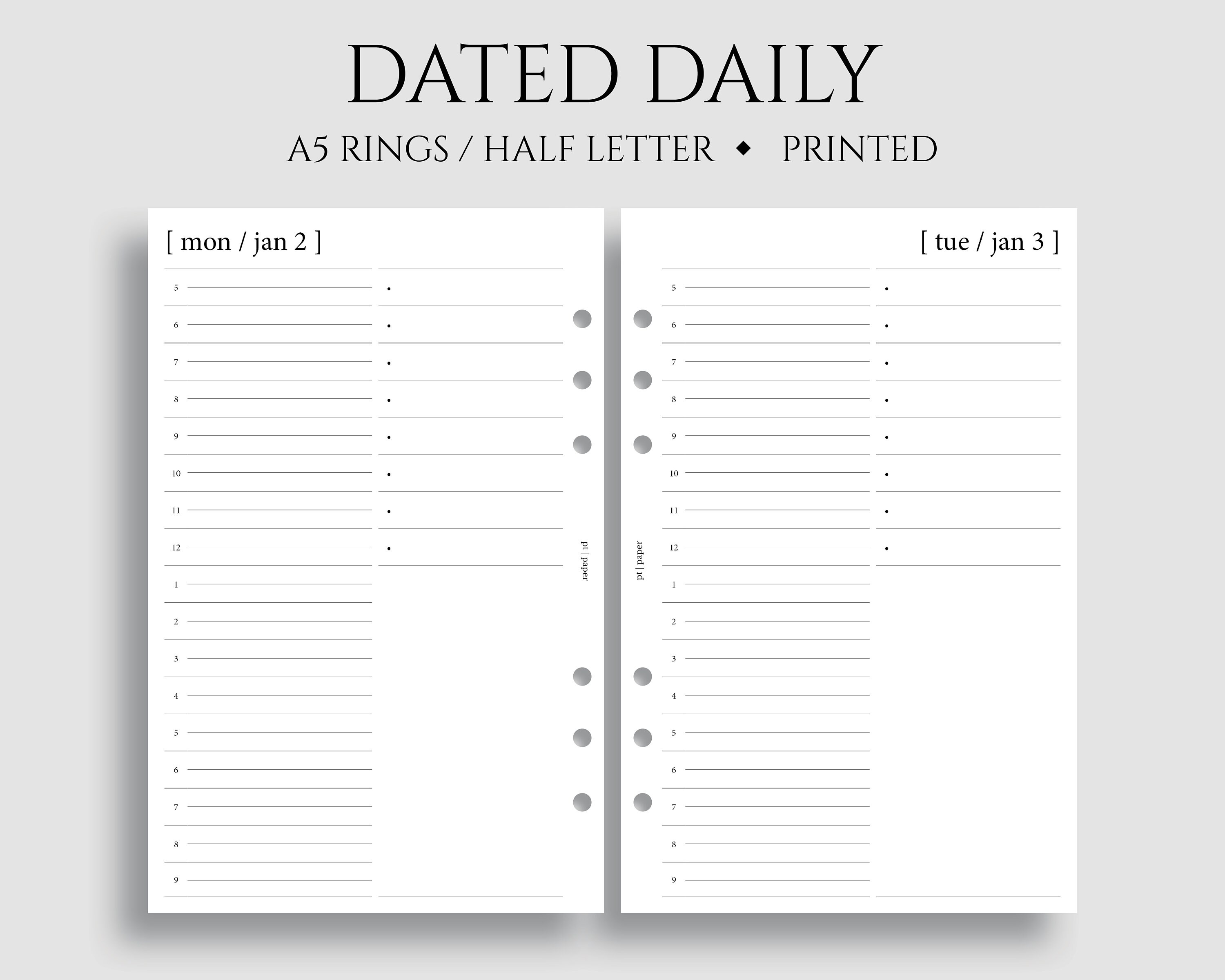 Dated Daily Planner Inserts Timed Hourly To-do List Notes - Etsy