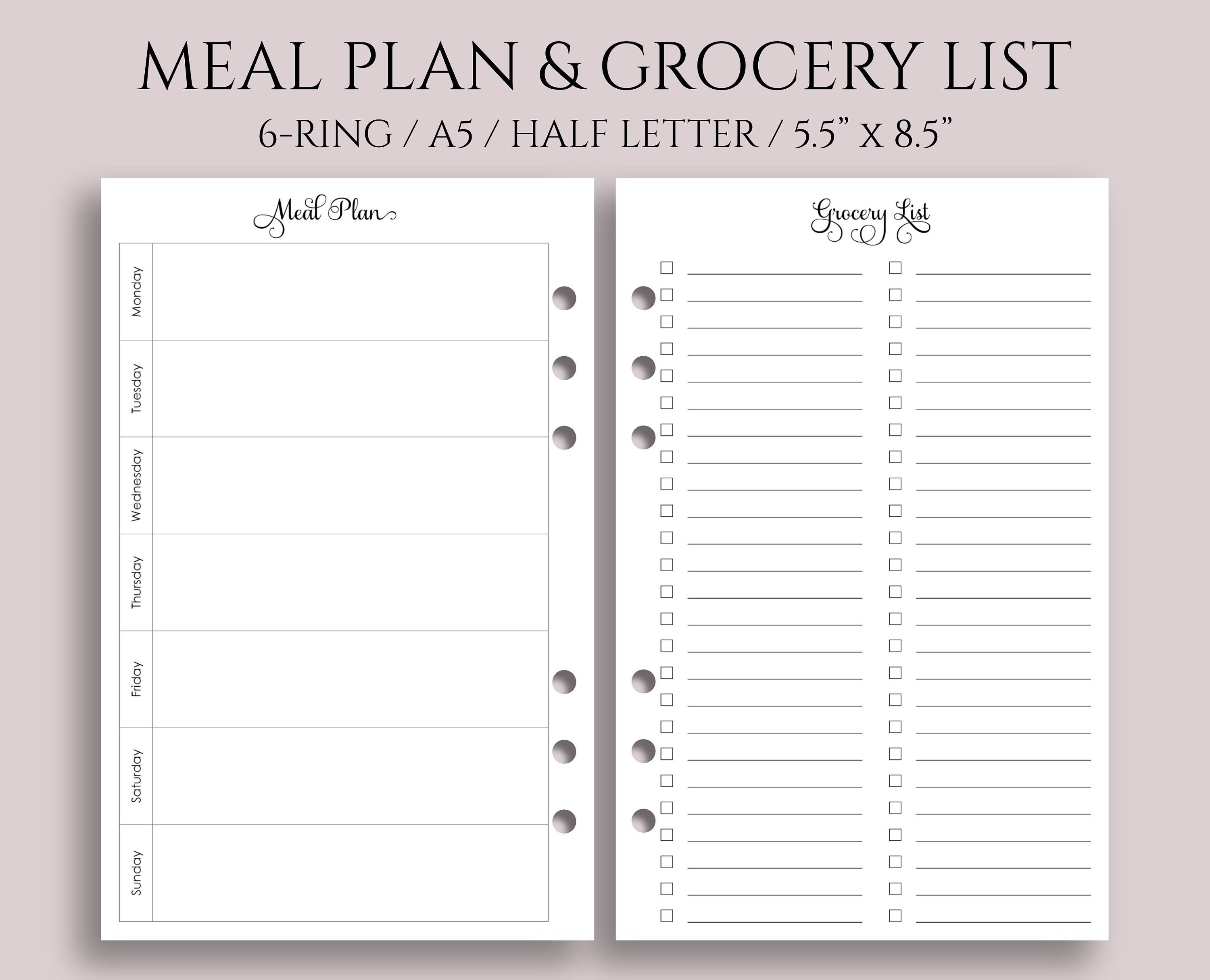 Weekly Meal Planning and Grocery Shopping List Planner Inserts | Etsy
