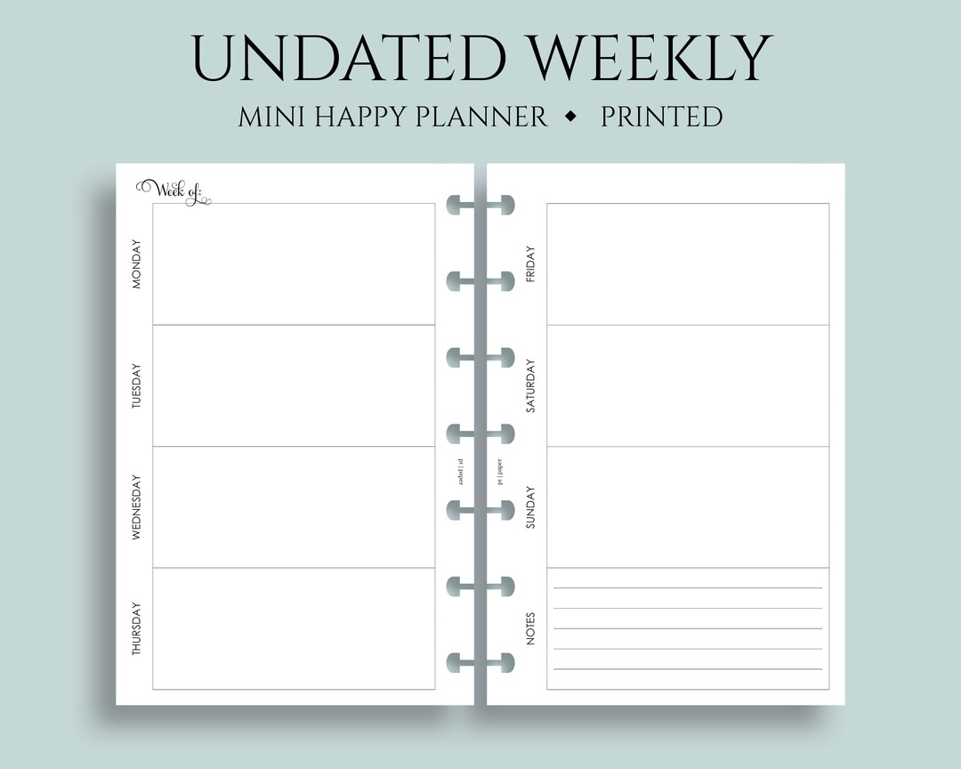 Undated Weekly Planner Inserts, Horizontal Layout With Weekly Notes ...
