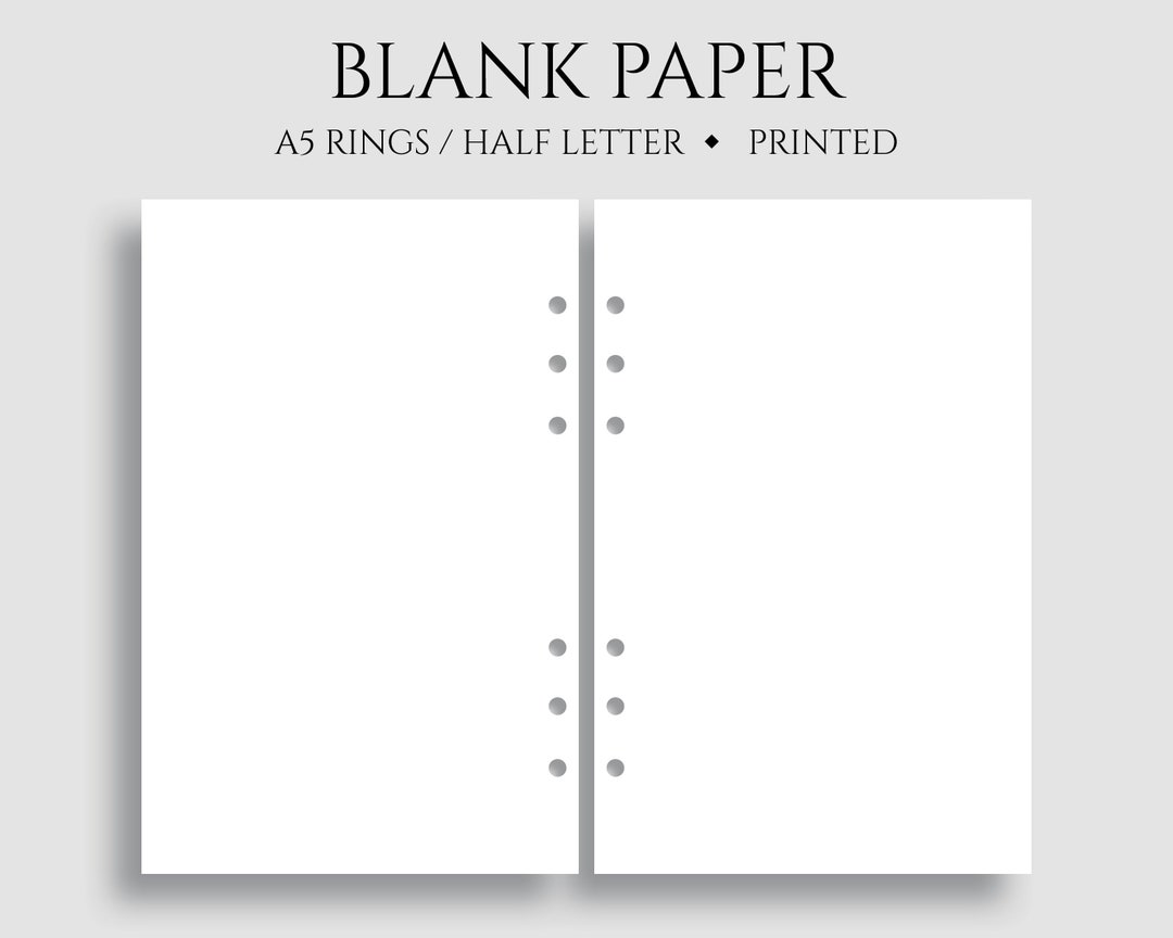 Blank Paper Planner Inserts, A5 6-ring Punch, Half Letter Size, Plain ...