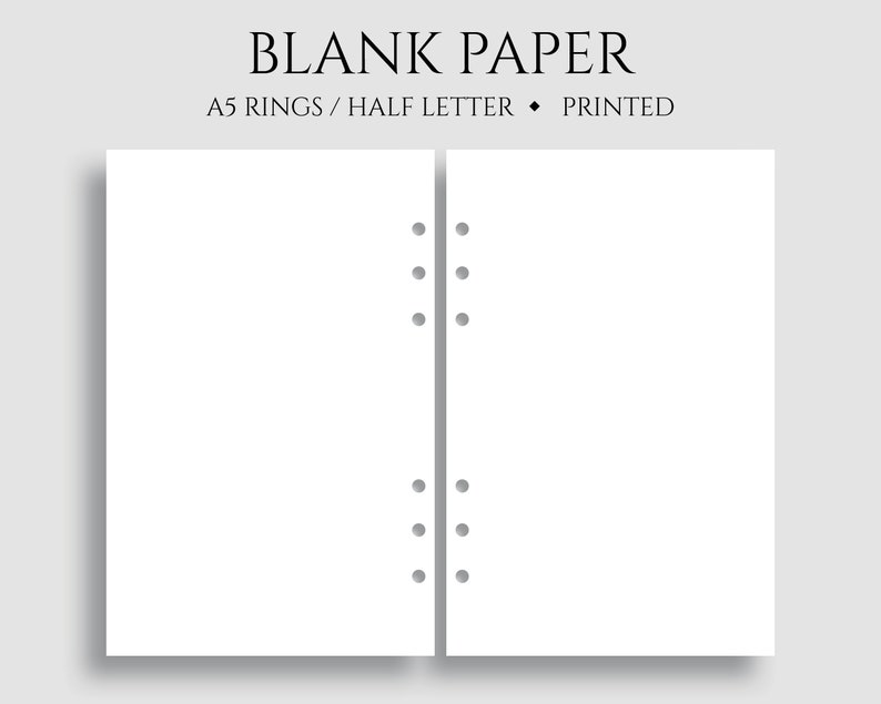 Blank Paper Planner Inserts, A5 6-ring Punch, Half Letter Size, Plain ...