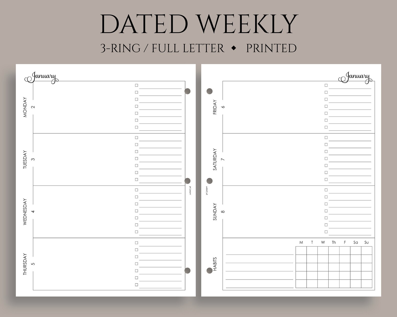 Dated Weekly Planner Inserts Horizontal Layout W/ Daily to Do - Etsy