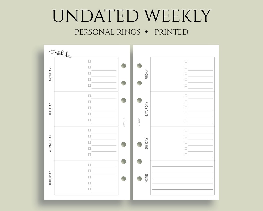 Undated Weekly Planner Inserts, Horizontal Layout, Daily to Do List ...