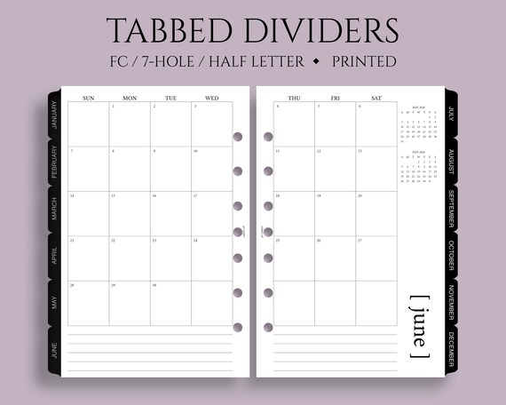 Tabbed Monthly Dividers Printed Monthly Designs with Mylar Tabs ~ B6 ...