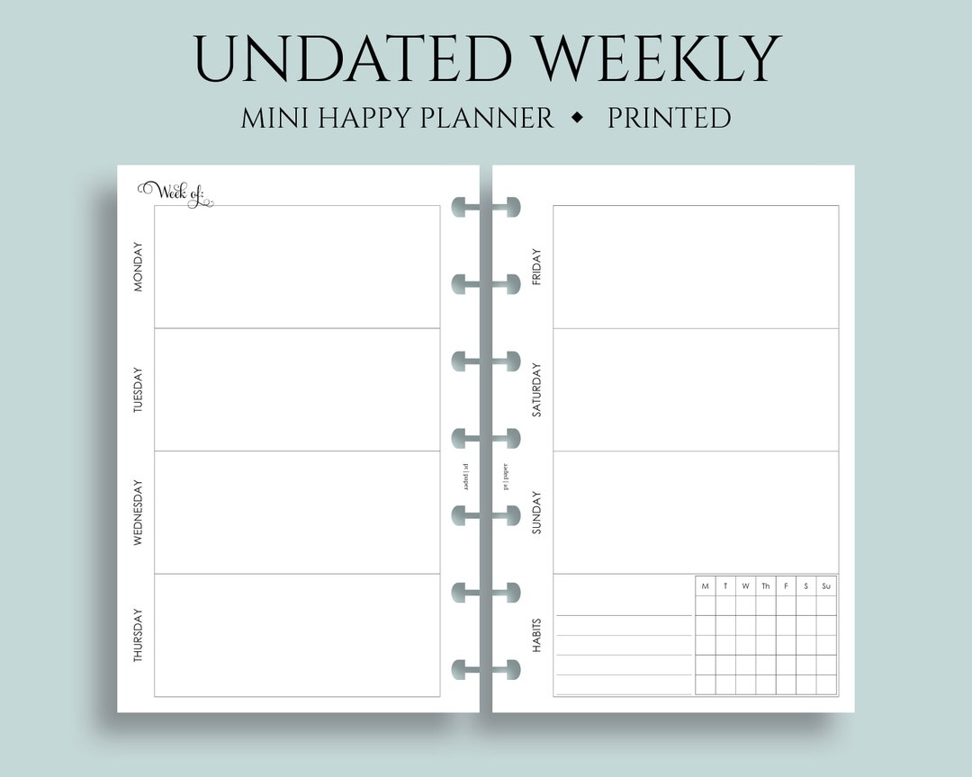 Undated Weekly Planner Inserts, Horizontal Layout With Weekly Habit ...