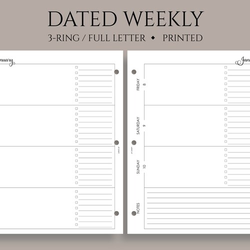 Undated Weekly Planner Inserts Two Page Horizontal Layout - Etsy