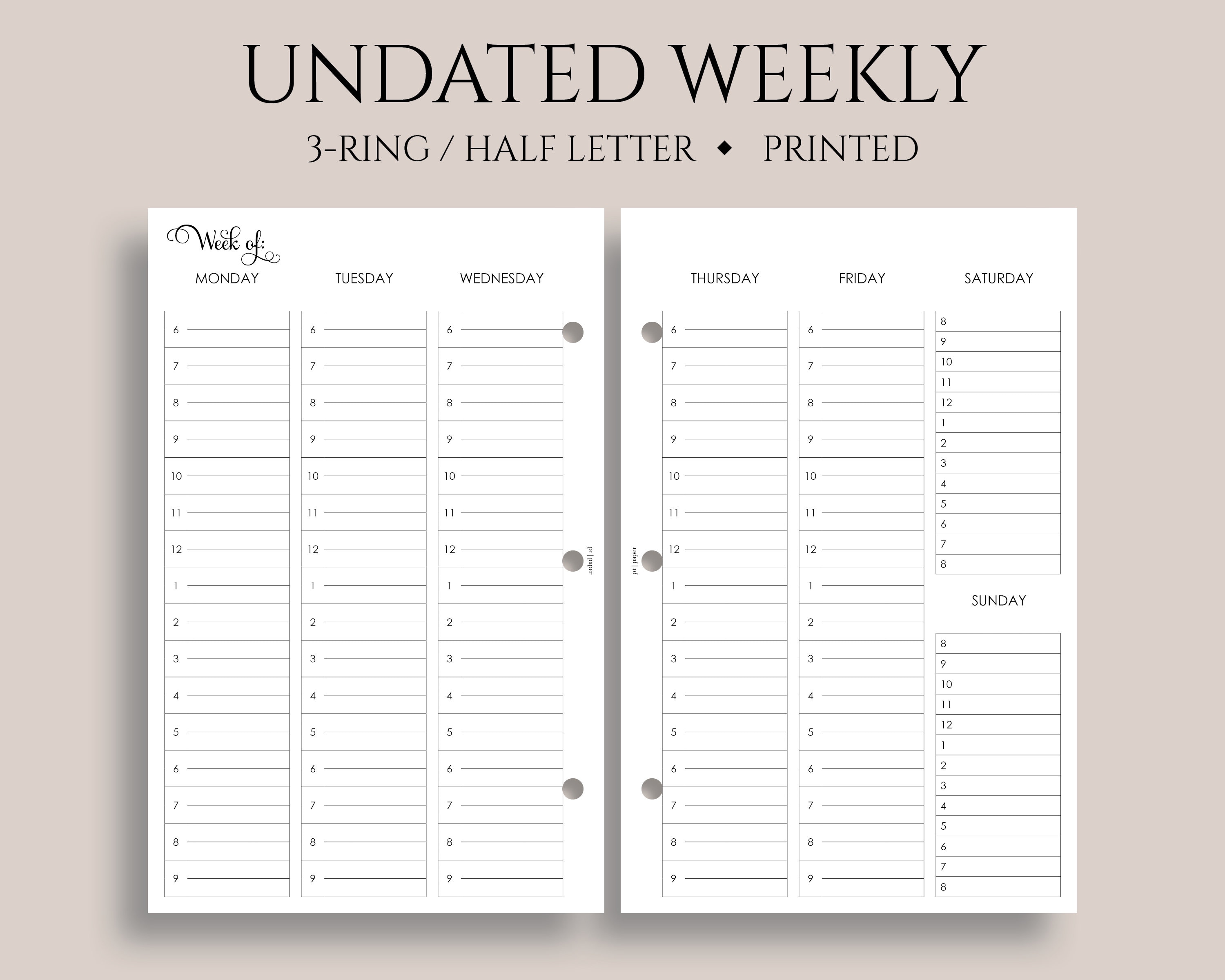 Paper Calendars & Planners Vertical Weekly Planner B6 Inserts Weekly ...