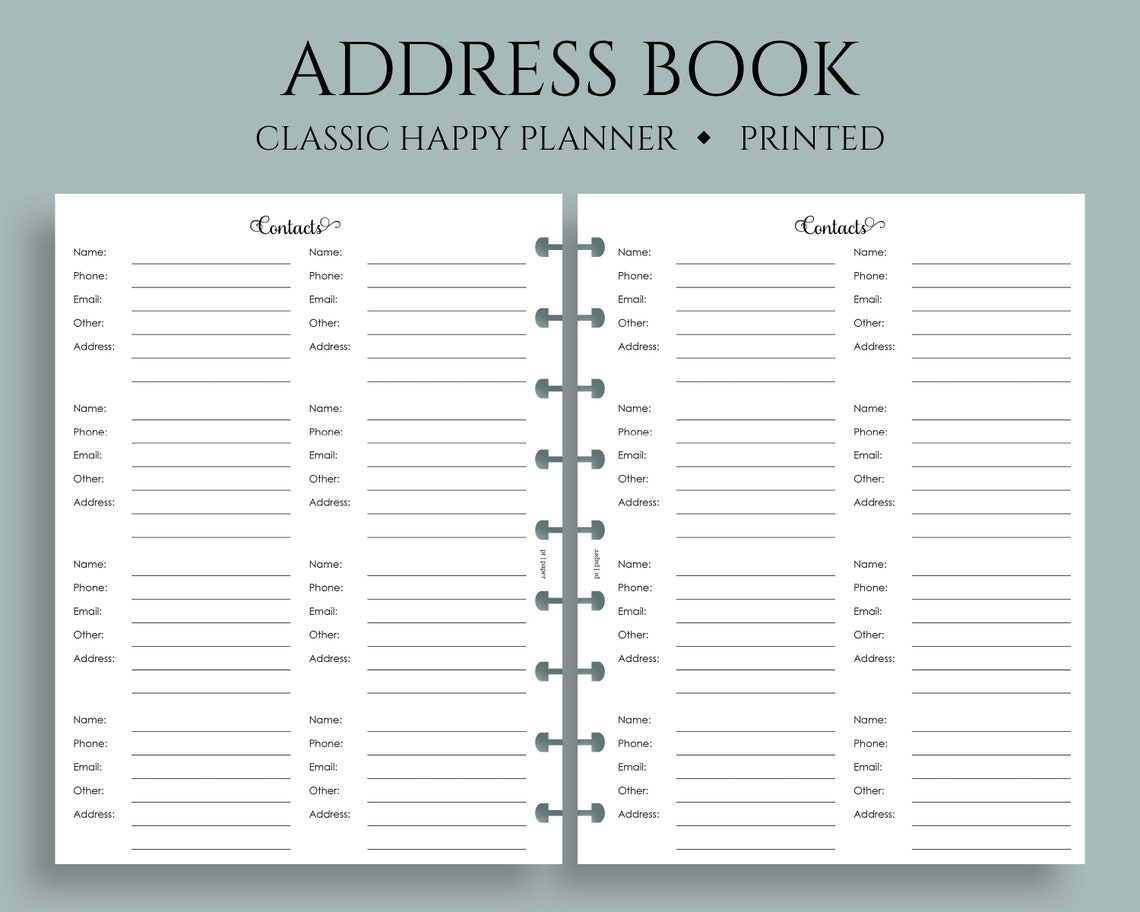 Address Book Inserts Personal and Business Contacts Pages - Etsy