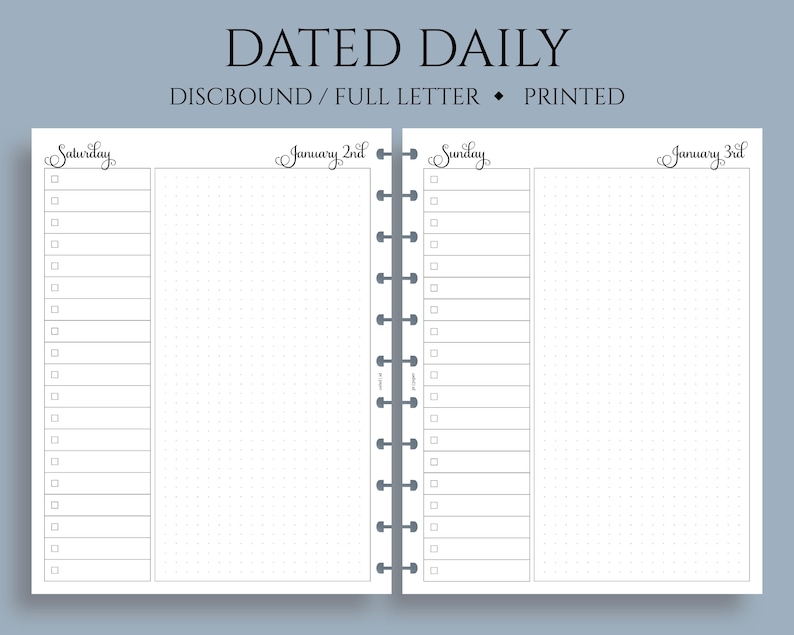 Dated Daily Planner Inserts, Full Letter Size Discbound, To-do List ...