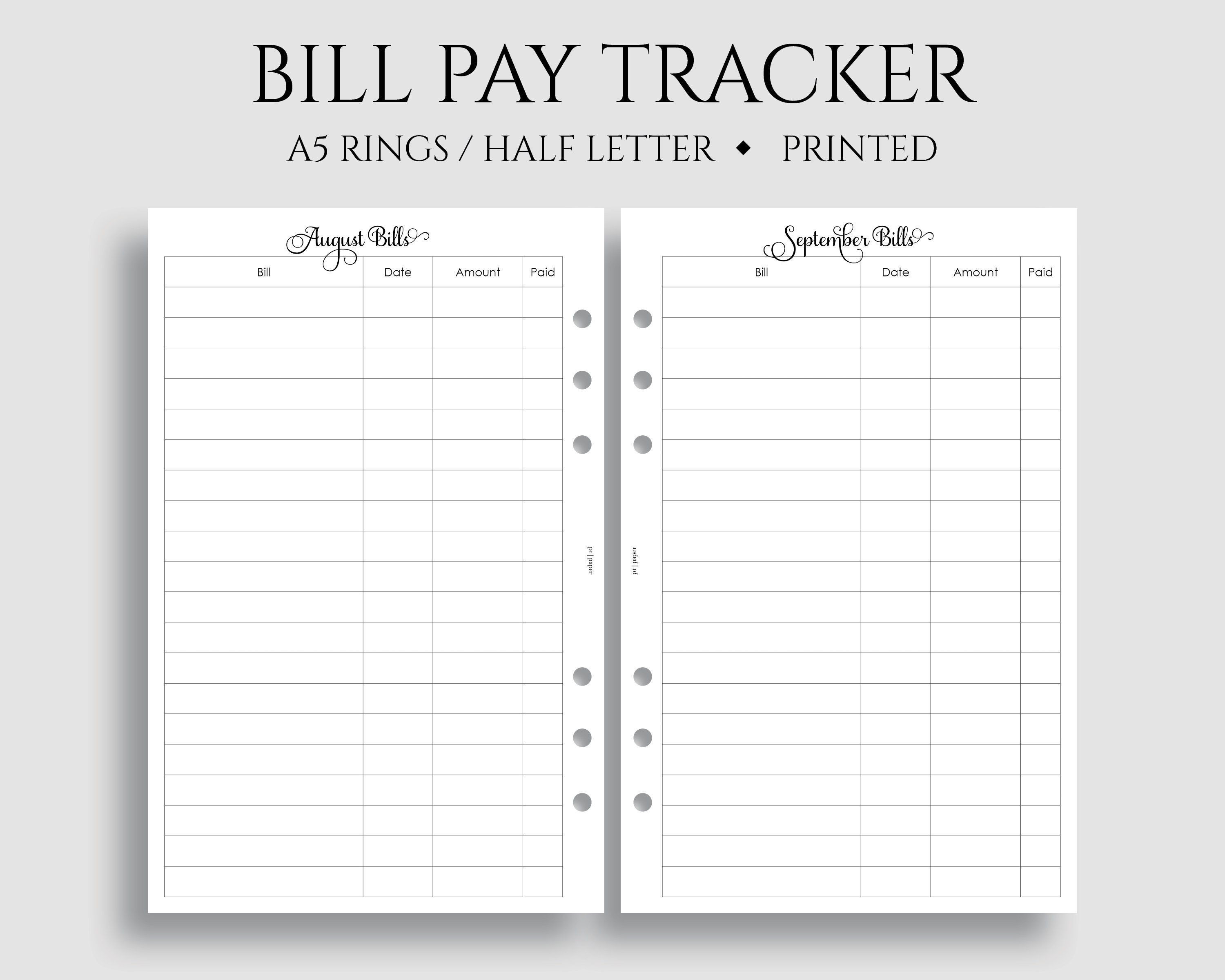 Monthly Bill Pay Tracker Planner Inserts Bills Due Reminder - Etsy