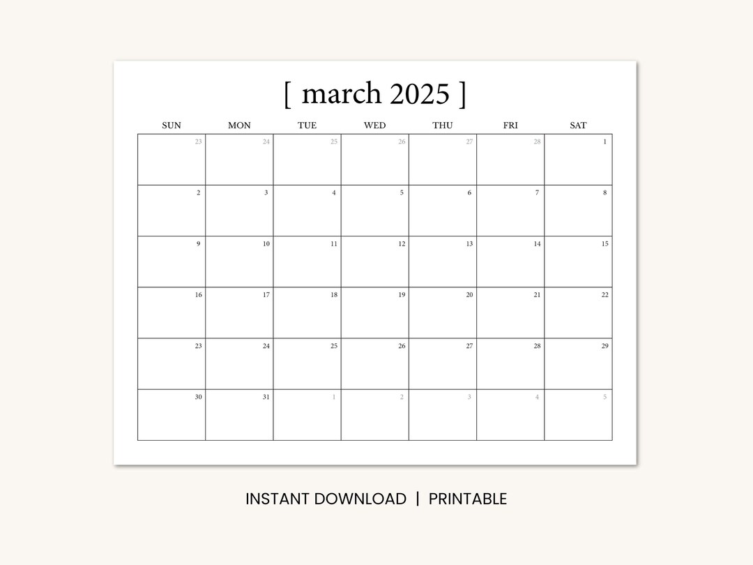 March 2025 Calendar Printable, Minimal Dated March Monthly Calendar ...