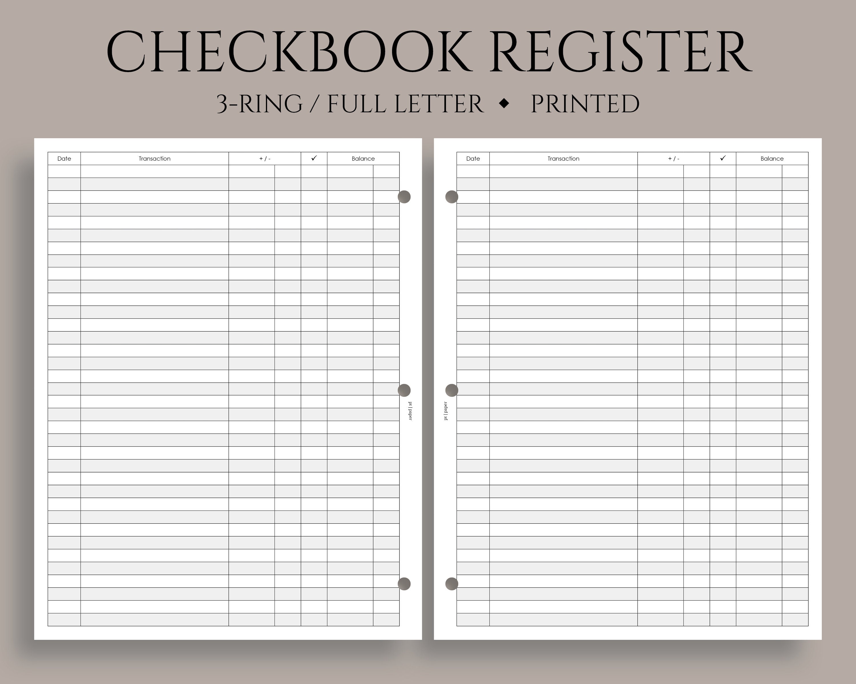 Printable Check Transaction Register