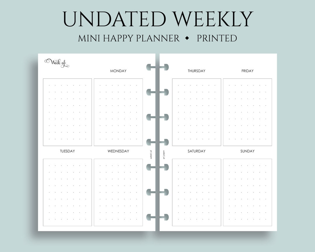 Undated Weekly Planner Inserts, Vertical Layout With Dot Grid Columns ...