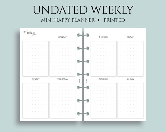 Undated Weekly Planner Inserts Vertical Layout With Dot Grid | Etsy