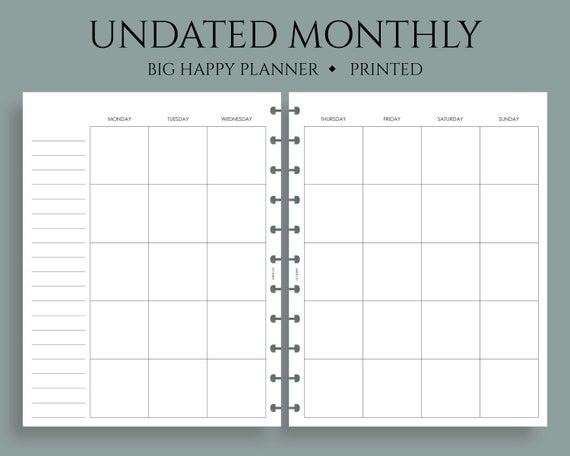 Undated Monthly Calendar Planner Inserts Monday to Sunday - Etsy