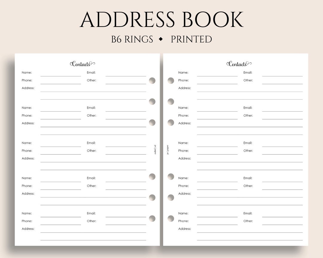 Address Book Planner Inserts, B6 Planner, 6-ring, Personal and Business ...
