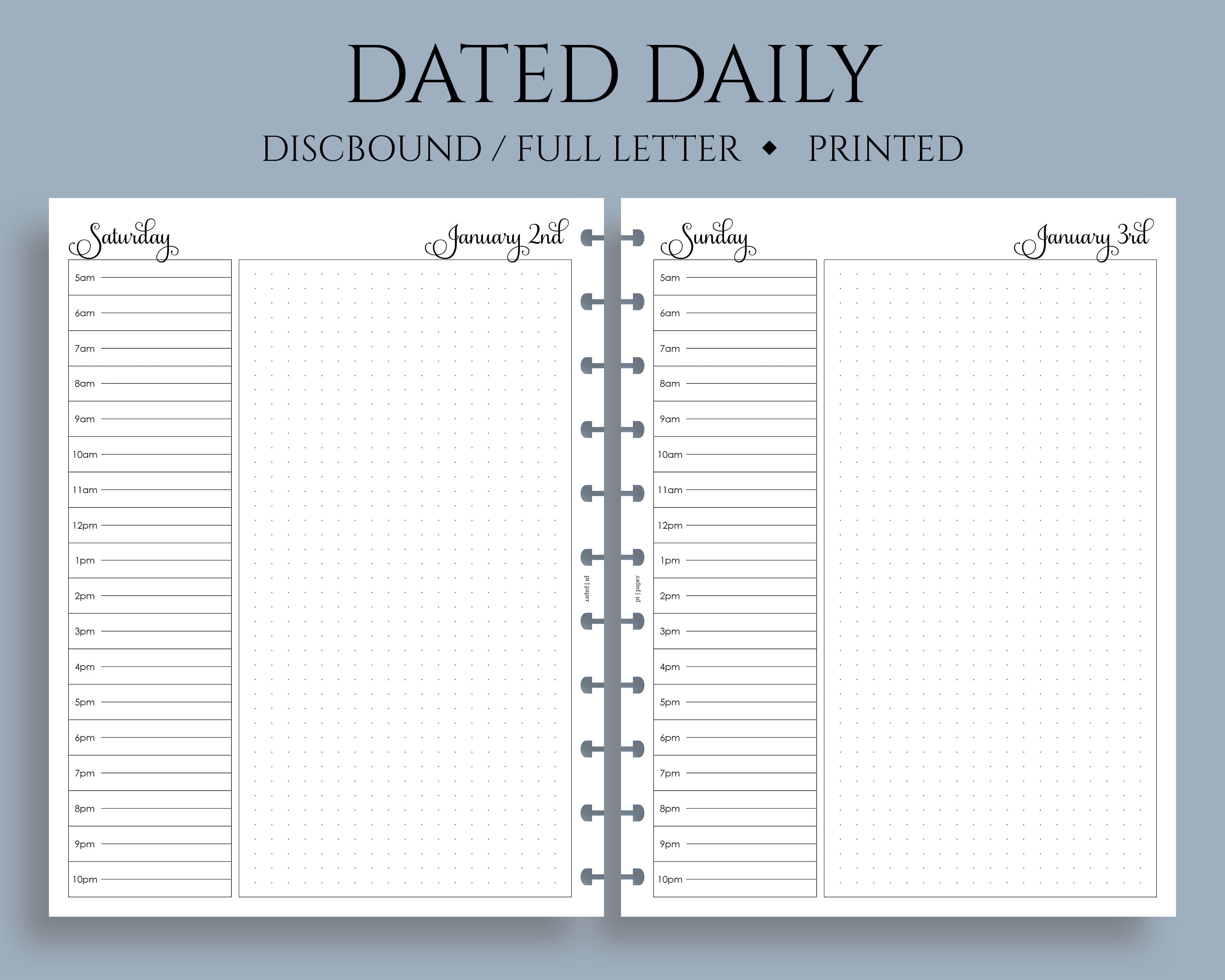 Dated Daily Planner Inserts DO1P with Time Blocking | Etsy