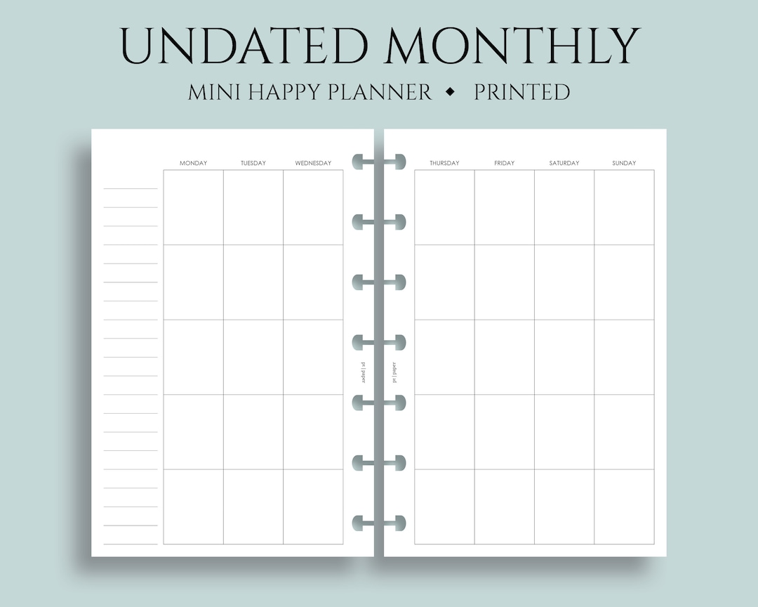 Undated Monthly Calendar Planner Inserts, Monday Start, MO2P ~ Mini ...