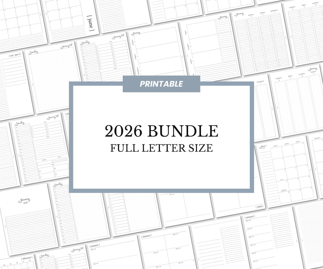 2026 Printable Bundle, Full Letter Size, Dated Daily, Weekly, Monthly ...